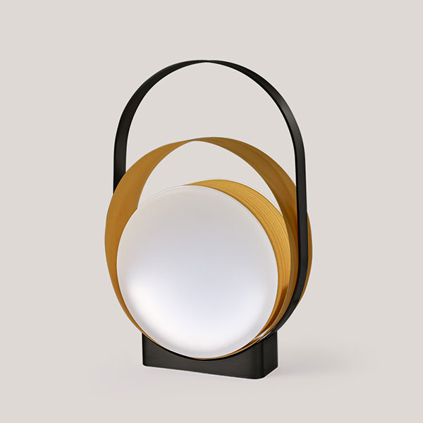 Matt Black & Natural Cherry Loop Table Lamp (LED, Dimmable) by LZF ...