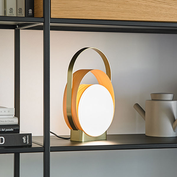 Matt Black & Natural Cherry Loop Table Lamp (LED, Dimmable) by LZF ...