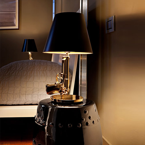 Glossy Gold Gun Bedside Table Lamp (LED, Non-Dimmable) by Flos ...