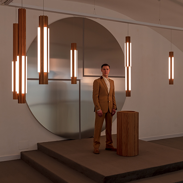 Oak & Brushed Brass Altar 8 - Light Tall Pendant (LED, Dimmable Through ...